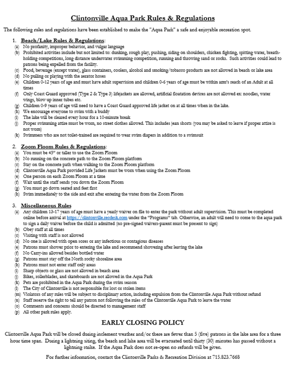 Aqua Park Rules at Charles Kintore blog